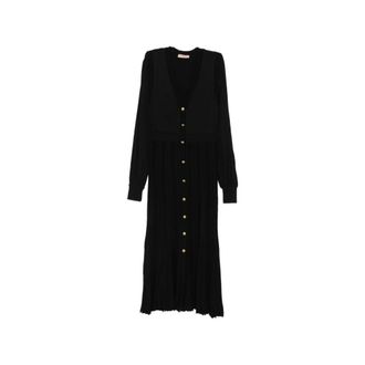 Twinset Rippstrick-Midikleid mit V-Ausschnitt und Knopfleiste vorne - - Dresses - Damen - Schwarzk - L