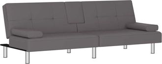 vidaXL Schlafsofa mit Getr&auml;nkehaltern Grau Kunstleder - Vidaxl