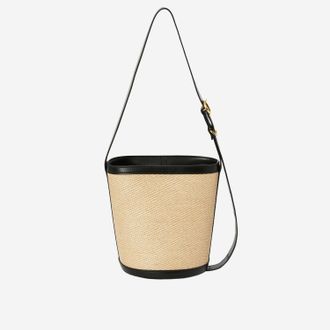 Jil Sander Woven Raffia and Leather Bucket Bag - Beige