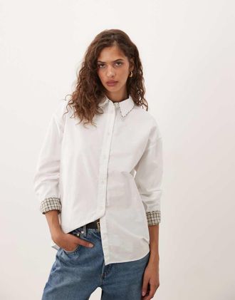 Barbour Alverstone Langarmhemd mit Karodetail in Wei&szlig;