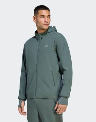 adidas D4T climawarm veste zipp&eacute;e int&eacute;grale en vert lierre-Noir