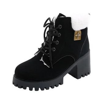 Generic Bottes dhiver &agrave; gros talon bloc &agrave; lacets pour femme - &Eacute;l&eacute;gantes - Doublure en polaire antid&eacute;rapante - Semelle &eacute;paisse antid&eacute;rapante - Chaudes - Pour l