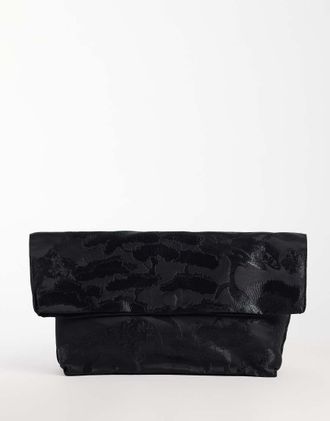 Asos pochette souple jacquard &agrave; rabat en noir et or