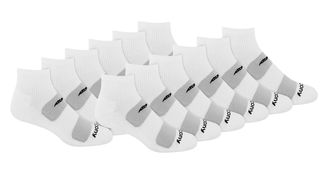 Saucony Mens Multi-Pack Mesh Ventilating Comfort Fit Performance Quarter Socks (6, White (12 Pairs), Shoe Size: 8-12