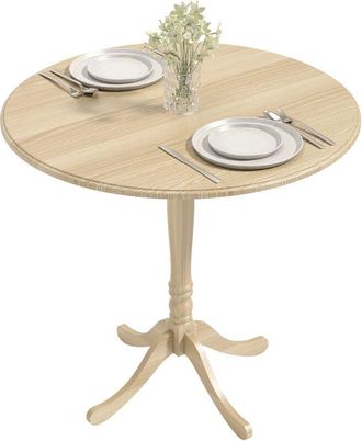 HOMCOM Table &agrave; manger - HOMCOM - 4 personnes - pi&eacute;tement en acier - style moderne - MDF - &Oslash; 80 x 75 cm - bois naturel