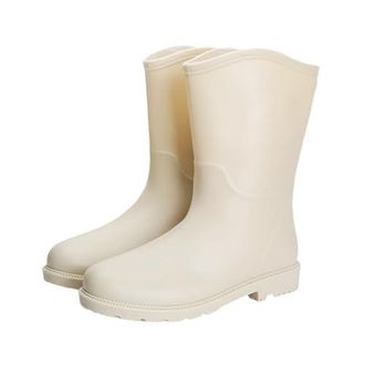 Generic Bottes de pluie Chelsea mi-mollet pour femme - Imperm&eacute;ables - Faciles &agrave; enfiler et &agrave; enlever - Talon bas - Bout rond - Confortables - Noir - Pour rand