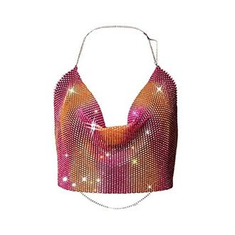 Generic Rouge avec des v&ecirc;tements &agrave; pois blancs, dos nu r&eacute;glable, sans manches, dos nu, haut court de club, haut &agrave; bretelles pour femme, Rose, S