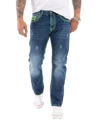 Rock Creek Herren Jeans Hose Comfort Fit Dicke N&auml;hte Jeans Herrenjeans Herrenhose Denim Stonewashed Basic Weites Bein Raw RC-2271 Blau W44 L36
