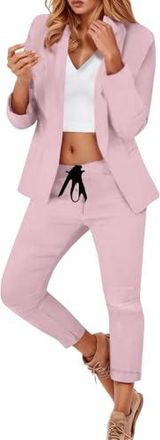 Generic Ensemble 2 pi&egrave;ces pour femme - Blazer &agrave; manches longues avec poches et pantalon - Ensemble assorti, rose, XXL