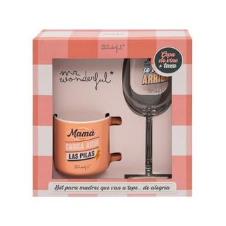 Mr. Wonderful WOA2401740ES Weinglas + Tasse für Mütter, die immer am Ende sind. Freude, mehrfarbig