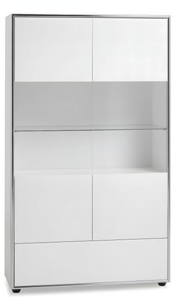 ebuy24 Kenan 2 T&uuml;ren, 1 Schublade wei&szlig; Hochglanz lackiert - Vitrine - T35xH170xB100 - Beschichtete Spanplatte: FPY, MDF, HDF Oberfl&auml;che: Hochglanz Glas - ska