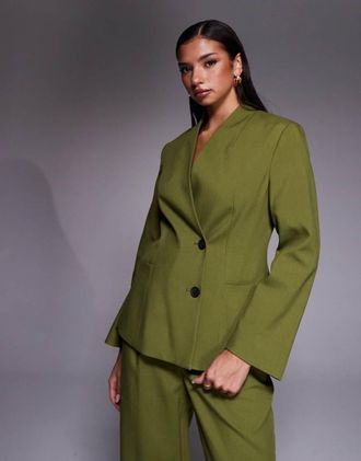 River Island Blazer sans col coupe structur&eacute;e - Vert