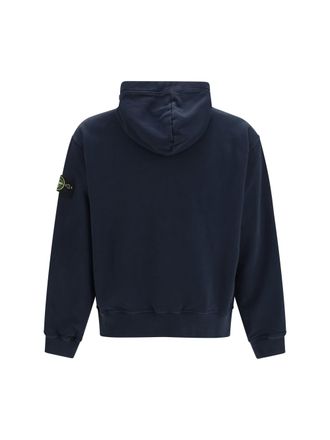 Stone Island Mens Hooded Sweatshirt With Front Pocket Navy Blue Cotton Sweatshirts Sweater