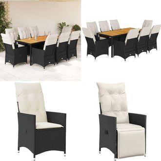 vidaXL 9-tlg. Garten-Essgruppe mit Kissen Schwarz Poly Rattan - Gartengestelle - Gartenm&ouml;bel - Lounge Set - Outdoor M&ouml;bel - Rattan Sessel - Home & Living