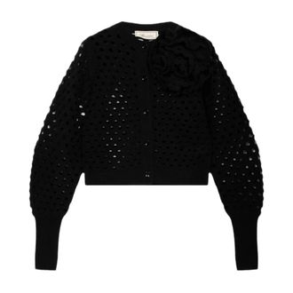 Blumarine Offener Wollcardigan mit 3D-Rose - - Knitwear - Damen - Schwarzk - XS