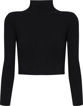 Gloria Coelho haut côtelé à col montant - Noir