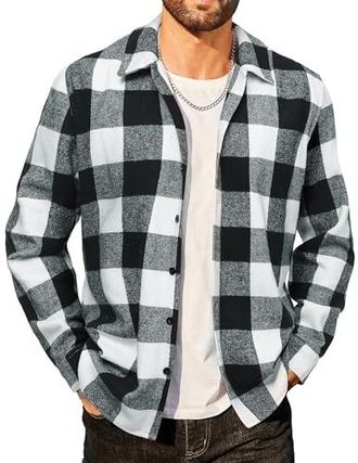 Coofandy Chemise en flanelle &agrave; carreaux pour homme - Manches longues - D&eacute;contract&eacute;e - Boutonn&eacute;e - Coupe normale - Costume traditionnel - Chemise de b&ucirc;cheron, N