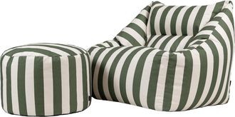 Icon Brand Natalia Sitzsack Sessel für Erwachsene mit Hocker, Kyoto Grün Streifen, Webtoff, Riesen Sitzsack Cord mit Füllung, Bean Bag Chair, Bequemer Sessel Woh