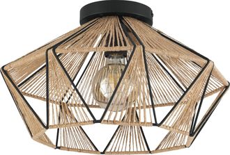 Eglo Deckenlampe Adwickle, natürliche Deckenleuchte im Vintage Design, Wohnzimmerlampe aus Textil in Natur und Metall in schwarz, Lampe Decke mit E27 Fassu