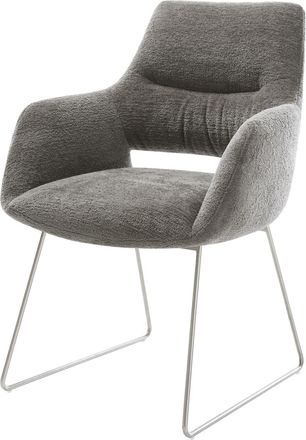 DELIFE Polsterstuhl Yago-Flex mit Armlehnen Kufengestell Edelstahl Boucl&eacute; Soft Schlamm Taschenfederkern