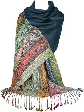 GFM Écharpe style pashmina Motif floral (S11-9331-GHNL-Bleu)
