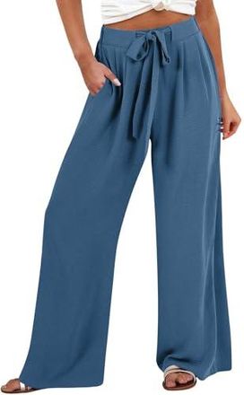 Generic Pantalon en lin pour femme - Taille &eacute;lastique - Pantalon ample d&eacute;contract&eacute; en coton doux - Pantalon de d&eacute;tente l&eacute;ger - Pantalon dext&eacute;rieur quotidien -
