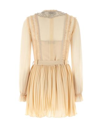 Self Portrait Womens Mini Pleated Shirtdress Tan Evening Suits