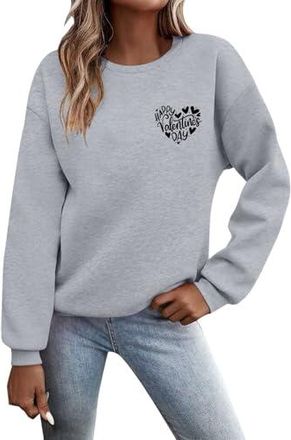 Generic Sweat &agrave; capuche &agrave; col rond imprim&eacute; tendance pour la Saint-Valentin 2026, gris clair, S