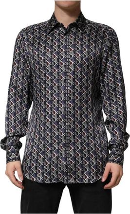 Dolce & Gabbana Homme, Chemises, Bleu, Taille: 2XL Chemise habill&eacute;e &agrave; motifs avec col
