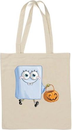 Generic Sac fourre-tout effrayant citrouille en coton naturel blanc