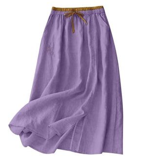 Generic Printemps et simple, d&eacute;contract&eacute;, jupe unie en coton et lin, ligne A, noire, sexy pour femme, lilas, XXL