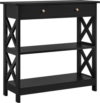 Yaheetech Ablagen Flurtisch mit X-förmigen Stützbeinen Eingangtisch aus Holz Sofatisch Sideboard für Wohnzimmer/Eingang/Flur, 80 × 30 × 80 cm schwarz
