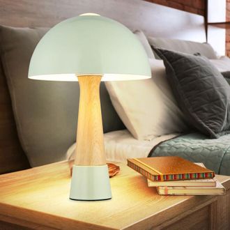 Nowa Lampe de table champignon aspect bois vert Lampe de chevet Lampe de salon Lampe de chambre, métal, 1x E27, DxH 25x36,5 cm