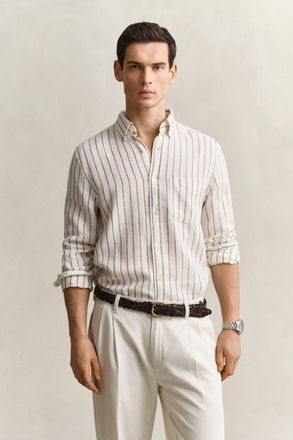 GANT Herren Gestreiftes Hemd aus Leinenmix (XXXL) CREAM