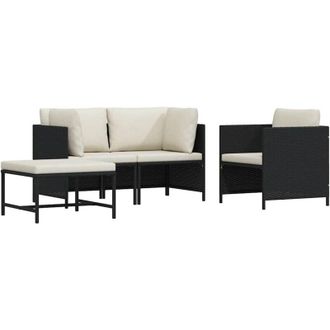 vidaXL Vidaxl - Canap&eacute;s de jardin 4 pcs avec coussins Noir R&eacute;sine tress&eacute;e