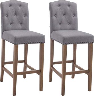 Clp 2er Set Barhocker Louise mit Stoffbezug I Barstuhl aus Holz I Tresenstuhl mit Fu&szlig;st&uuml;tze, Farbe:hellgrau, Gestell Farbe:antik-hell