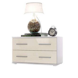 Vladon Nachttisch Nachtkonsole Kioto, Made in Germany, Korpus in Weiß matt/Front in Creme Hochglanz