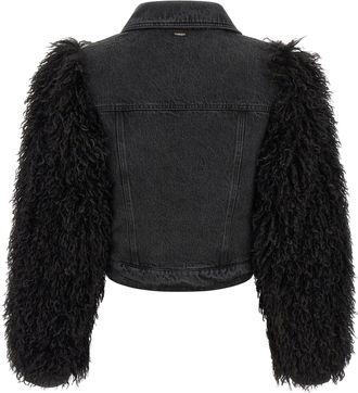 Twin-Set Shearling-Sleeve Denim Jacket - Black