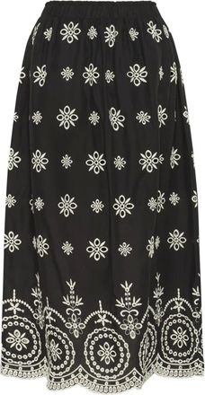 Cream Femme, Jupes, Noir, Taille: 44 FR Jupe Noire Brodée à Taille Élastique