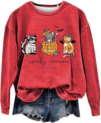 Generic Chemise unie à manches longues pour femme - Sweat-shirt dHalloween - Imprimé animal - Tendance - Décontracté - Col rond - Manches longues - Élastique 