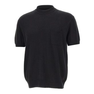 Paolo Pecora Kurz&auml;rmliger Seidenpullover mit Rundhalsausschnitt - - Tops - Herren - Schwarzk - 2XL