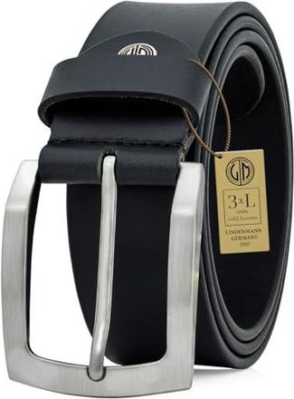 Lindenmann Mens leather belt/Mens belt, full grain leather belt XXL, buffalo leather, black, Farbe/Color:noir, Size:115