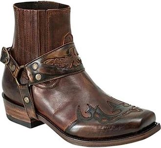 ORANDESIGNE Bottes pour Hommes Vintage Western Cowboy Style Bottes Décontracté Équitation Moto en Plein Air Mode sans Lacet Chaussures Équestres F Café Foncé 40