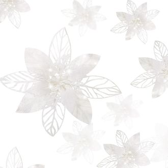 Boao 24 St&uuml;ck Weihnachten Glitzer K&uuml;nstliche Weihnachtssterne Blumen Weihnachtsblumen Dekorationen Hochzeit Weihnachtsbaum Neujahr Ornamente (Wei&szlig;)