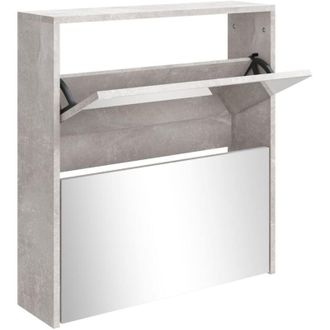 vidaXL Vidaxl - Armoire &agrave; chaussures et miroir 2 niveaux Gris b&eacute;ton 63x17x67 cm