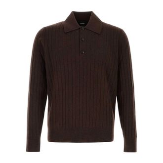 Amiri Polo en maille c&ocirc;tel&eacute;e douce - Homme - Tops - Brun - Taille: S