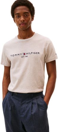 Tommy Hilfiger Herren T-Shirt Kurzarm Slim Fit, Beige (Heathered Pebble), M