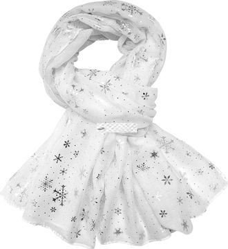 GFM Weihnachtsschal mit Schneeflocken-Glitzer-Print f&uuml;r Damen (SNFLK-N) (Snflk-03-ddh-Cremewei&szlig;)