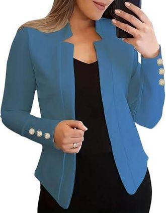 Generic Blazer de Bureau Grande Taille pour Femme, léger, à Manches Longues et Ouvert sur Le Devant, idéal pour Un Style Professionnel décontracté, Bleu, XX-L
