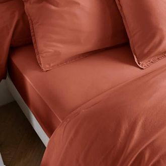 Someo Drap Housse Coton lavé Bonnet 40 cm - SOMEO Terracotta 160x200